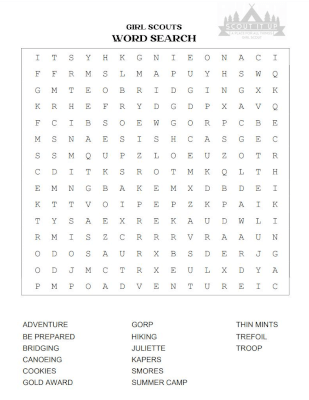 Girl Scout Cookie Word Search Rewards For Cookie Sellers